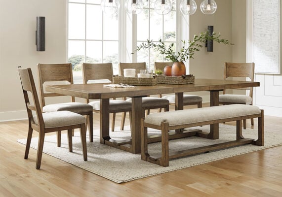 Cabalynn Light Brown 8pc. Dining Set w/ Bench | Cincinnati Overstock Warehouse