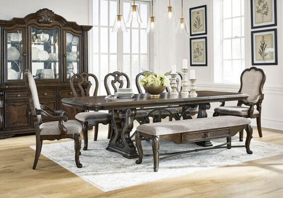Maylee Dark Brown 8pc. Dining Set w/ Bench | Cincinnati Overstock Warehouse