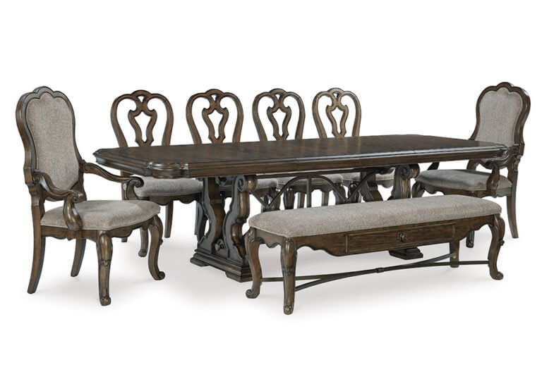 Maylee Dark Brown 8pc. Dining Set w/ Bench | Cincinnati Overstock Warehouse