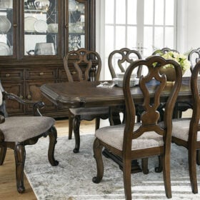 Maylee Dark Brown 8pc. Dining Set w/ Bench | Cincinnati Overstock Warehouse